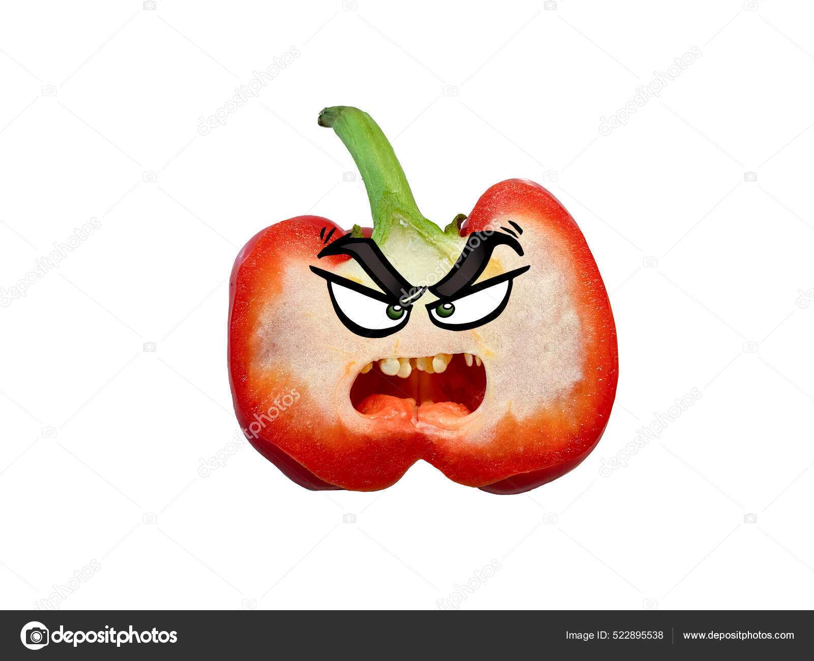 Red Bell Pepper Cut Half Cartoon Eyes Looks Angry Face — Stock Photo ...