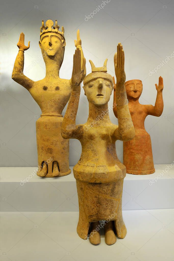 CRETE, GRECIA - Figuras de arcilla de las diosas de Karphi, 1200-1100 A ...