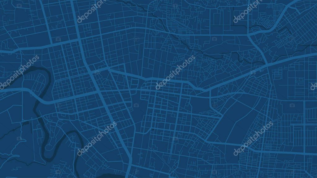 Azul oscuro Sendai City vector mapa de fondo, calles y cartografía del ...