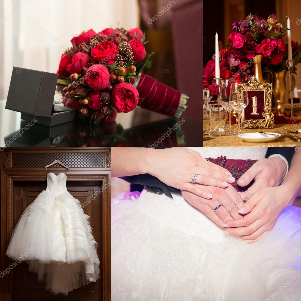 Collage of wedding pictures decorations — Stock Photo © sarymsakov ...