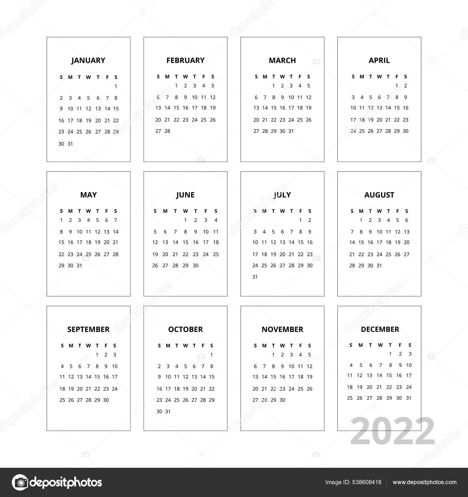2022 Small Monthes Calendar Stock Vector Image by ©Anna_leni #538608418