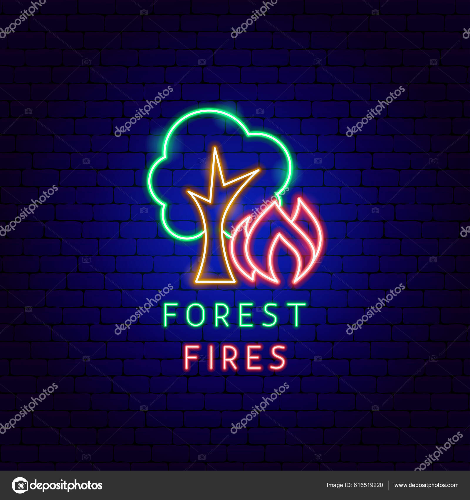 Forest Fires Neon Label Vector Illustration Nature Safe Symbol Stock ...