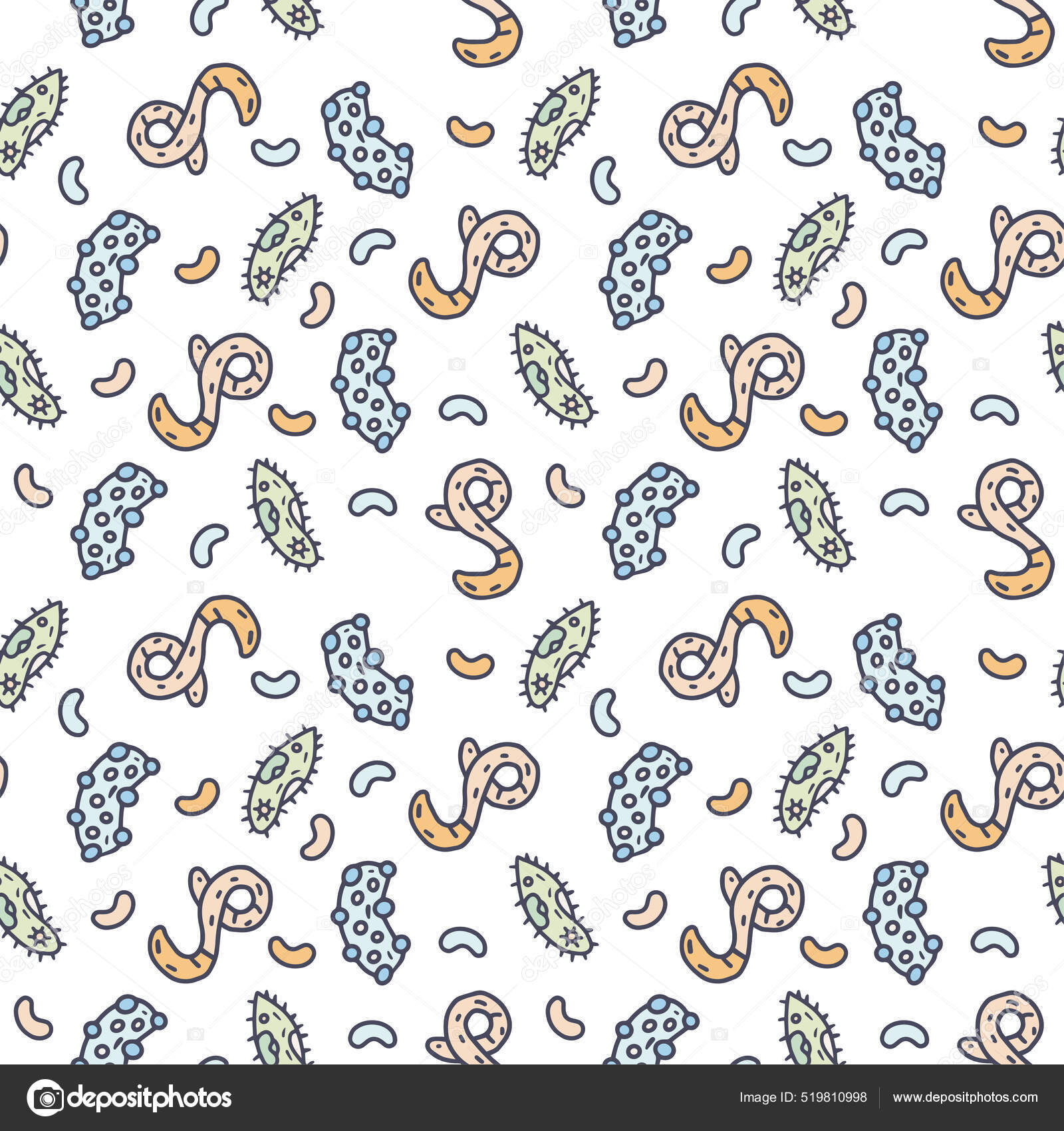 Viruses and bacteria color vector doodle simple seamless pattern Stock ...