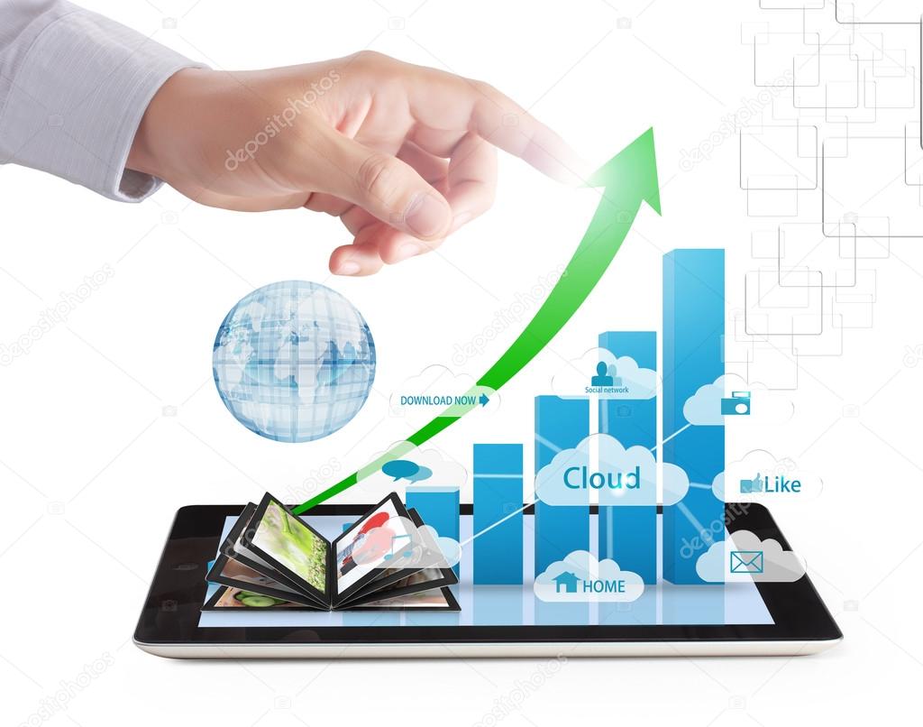 Tablet screen with graph and hand — Stock Photo © aeydenphumi #41665679
