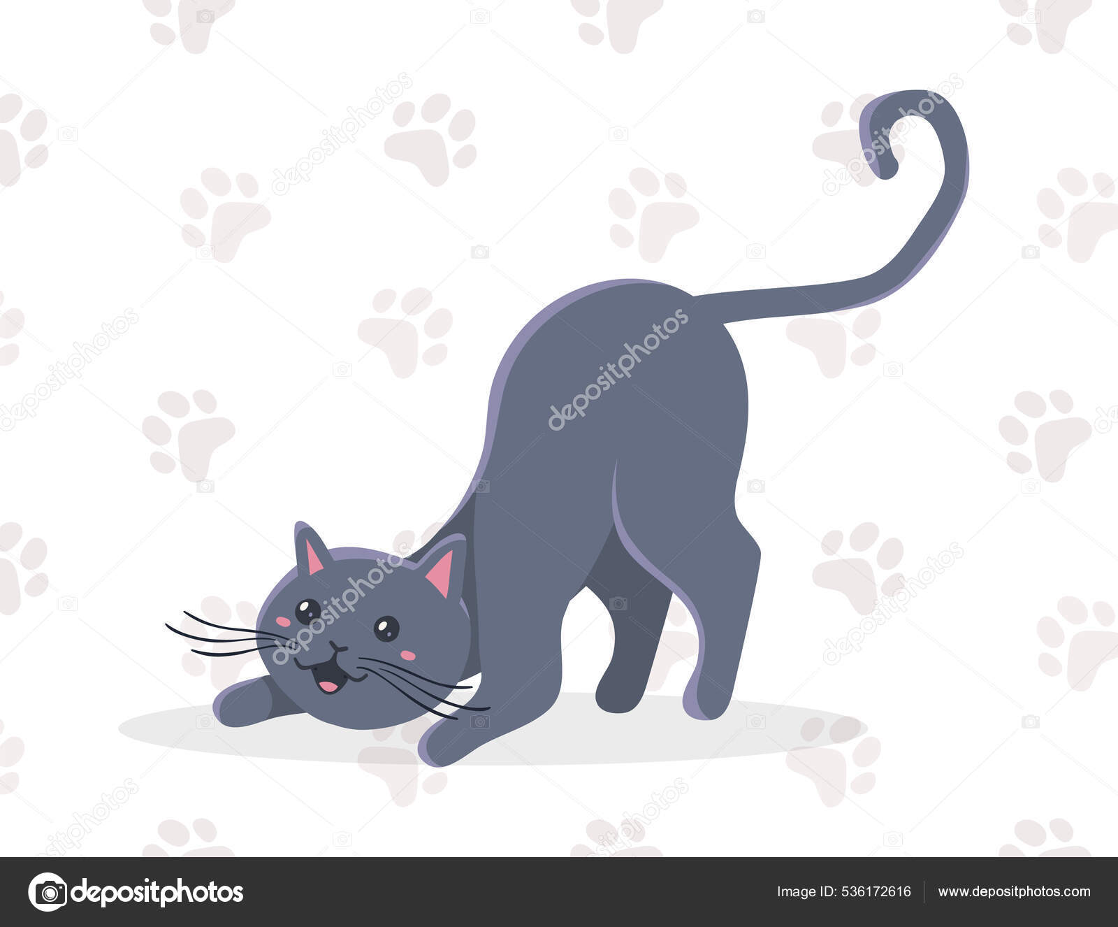 Vector Illustration Happy Cute Gray Cat Character White Color ...