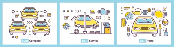 Vector Set Illustration Car Service White Background Line Art Style ...