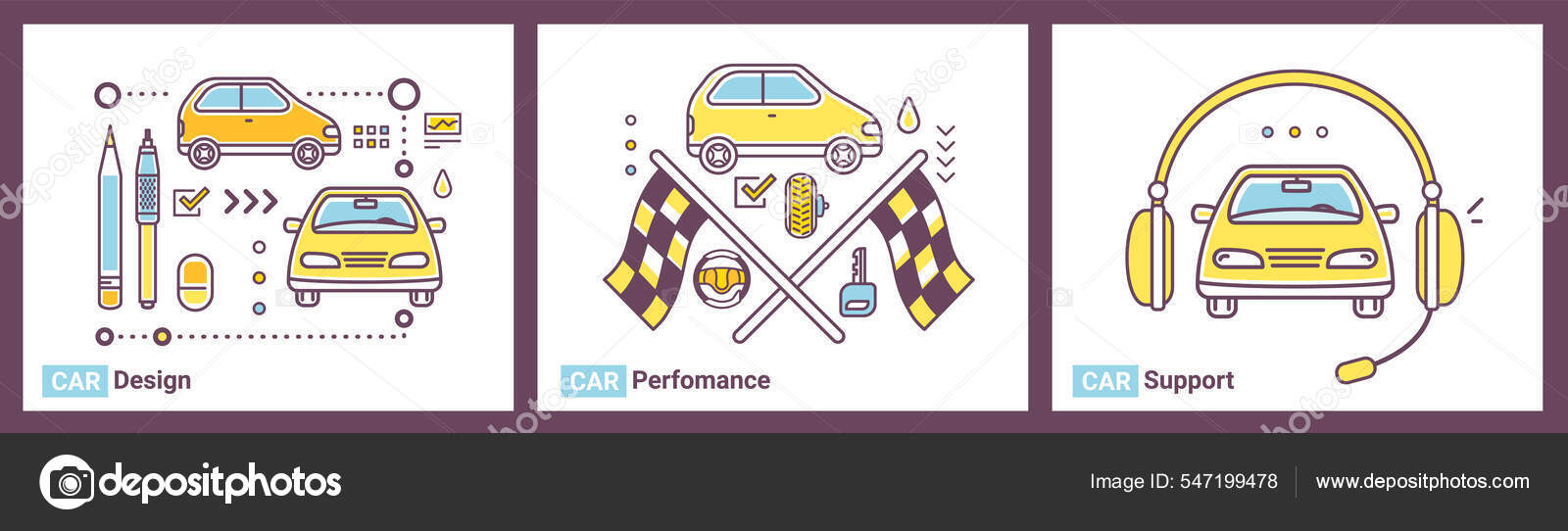 Vector Set Illustration Car Service White Background Line Art Style ...