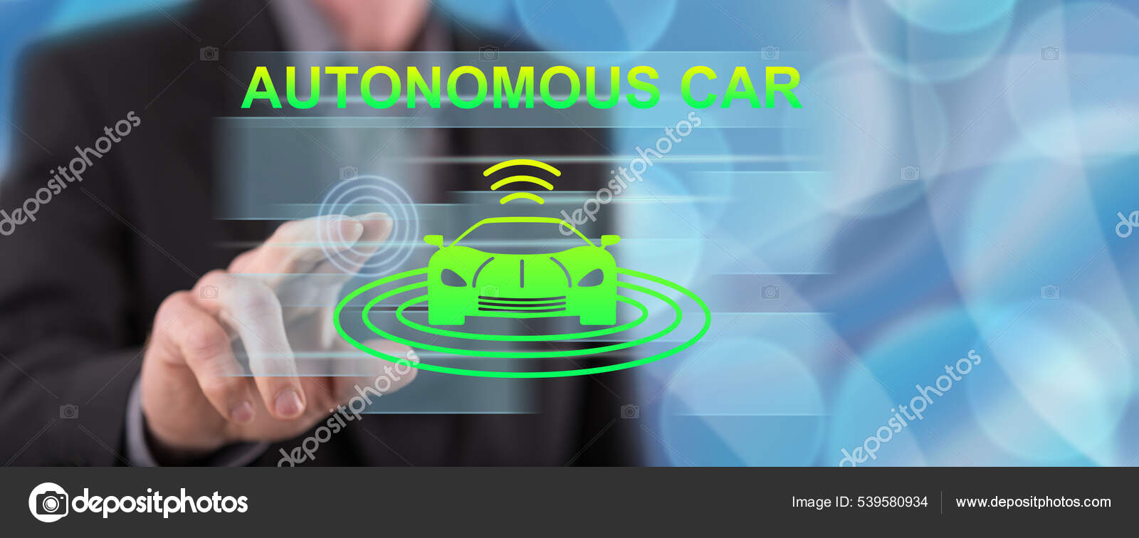 Man Touching Autonomous Car Concept Touch Screen His Finger Stock Photo ...
