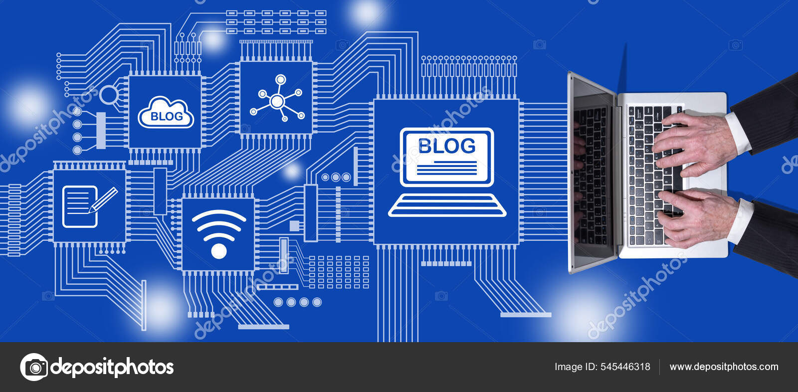 Top View Hands Using Laptop Symbol Blog Concept — Stock Photo ...