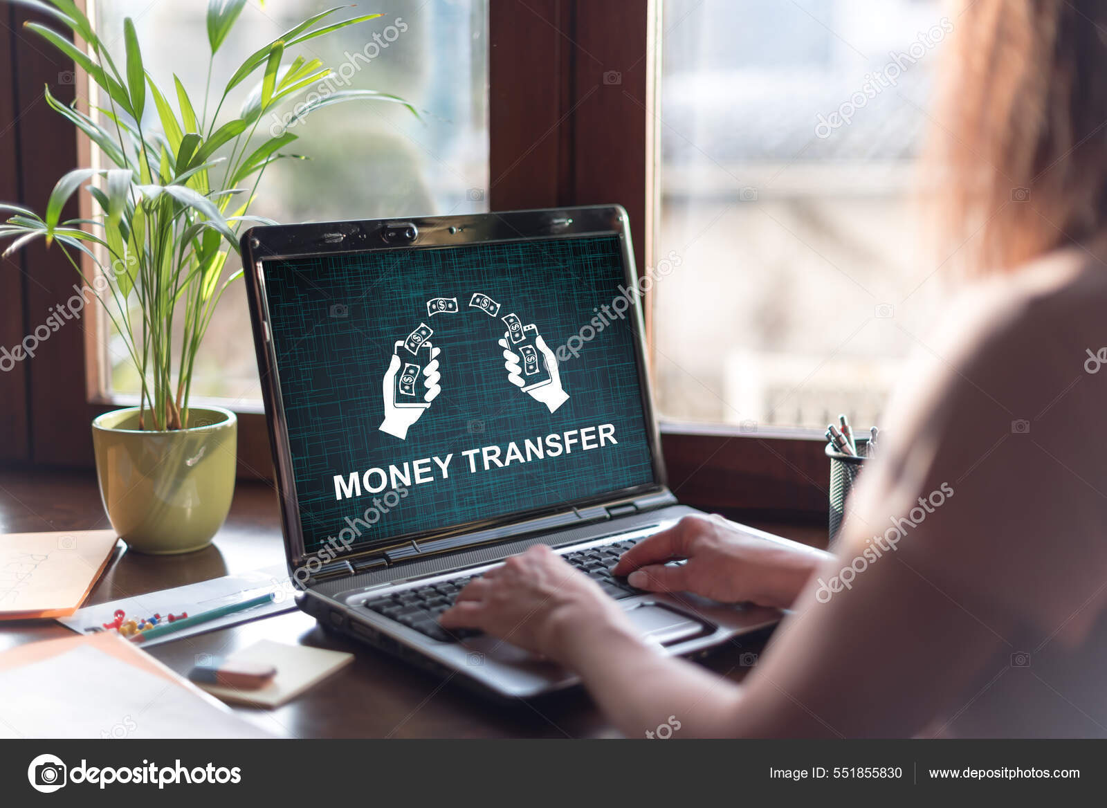 Laptop Screen Displaying Money Transfer Concept Stock Photo by ...