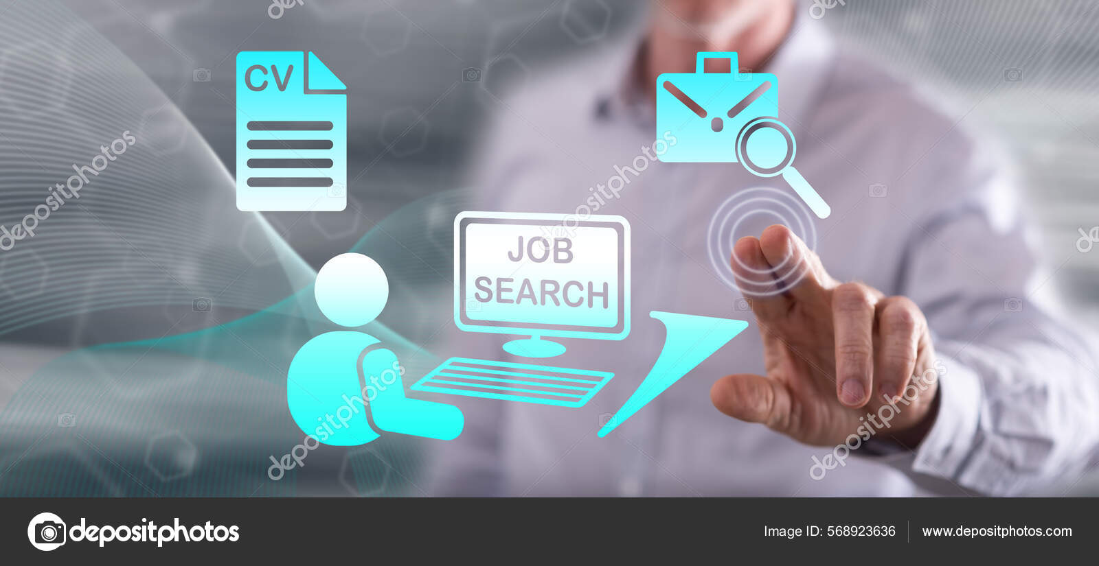 Man Touching Job Search Concept Touch Screen His Finger — Stock Photo ...