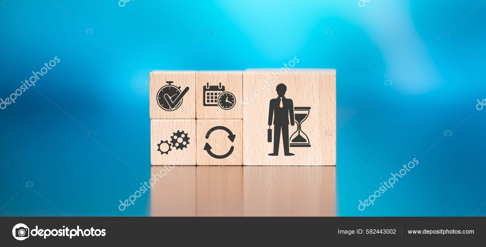 Wooden Blocks Symbol Time Management Concept Blue Background — Stock ...