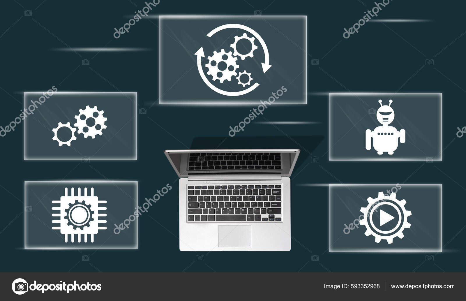 Top View Laptop Symbol Automation Concept — Stock Photo © thodonal ...