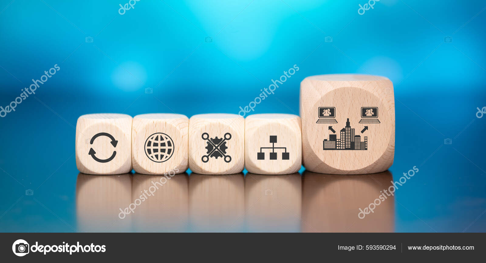 Wooden Blocks Symbol Bpo Concept Blue Background Stock Photo by ...