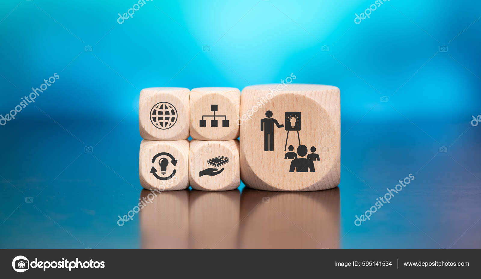 Wooden Blocks Symbol Knowledge Sharing Concept Blue Background Stock ...