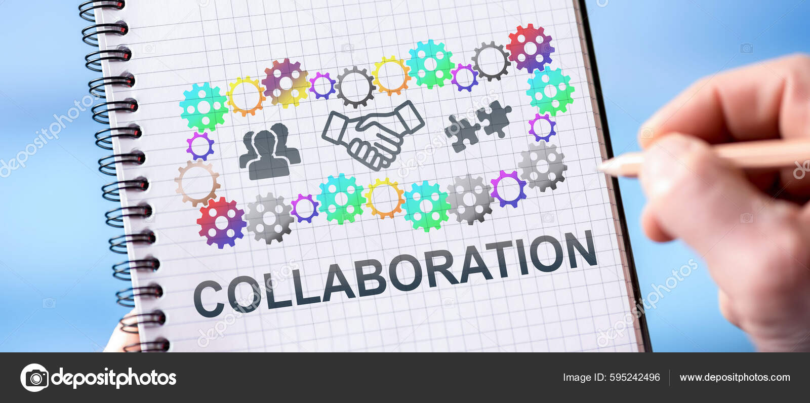 Hand Drawing Collaboration Concept Notepad — Stock Photo © thodonal ...