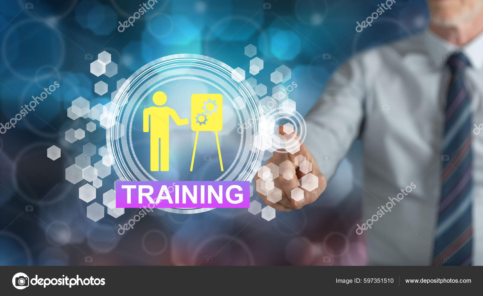 Man Touching Training Concept Touch Screen His Finger — Stock Photo ...