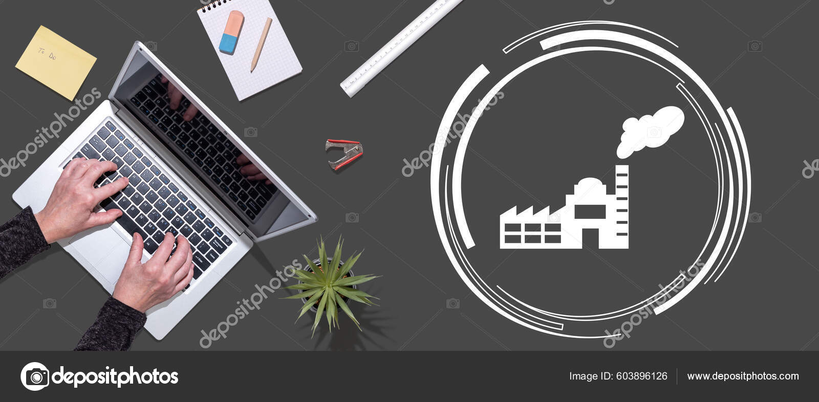 Top View Hands Using Laptop Symbol Air Pollution Concept — Stock Photo ...