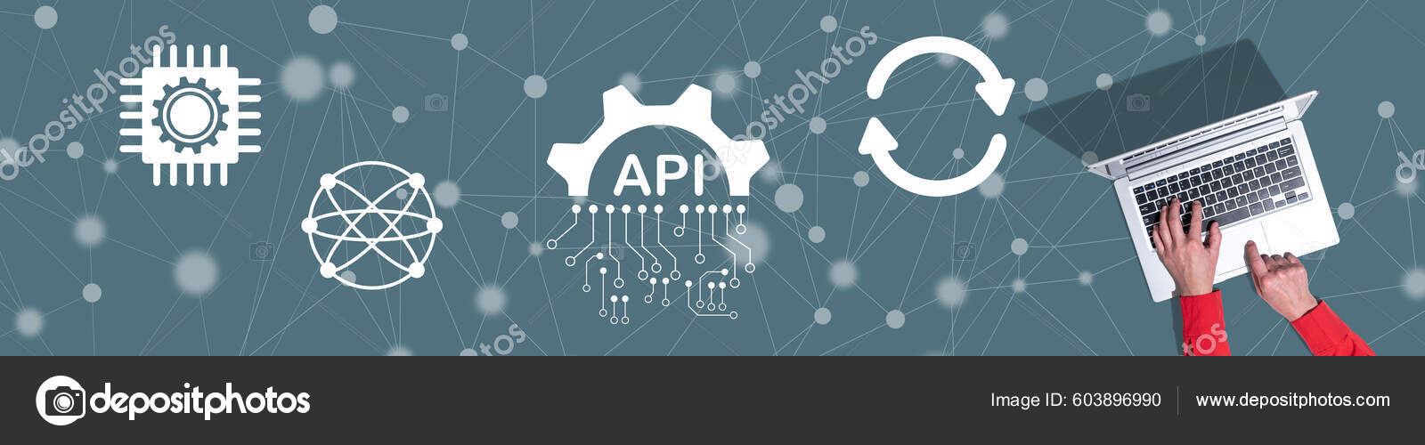 Top View Hands Using Laptop Symbol Api Concept — Stock Photo © thodonal ...