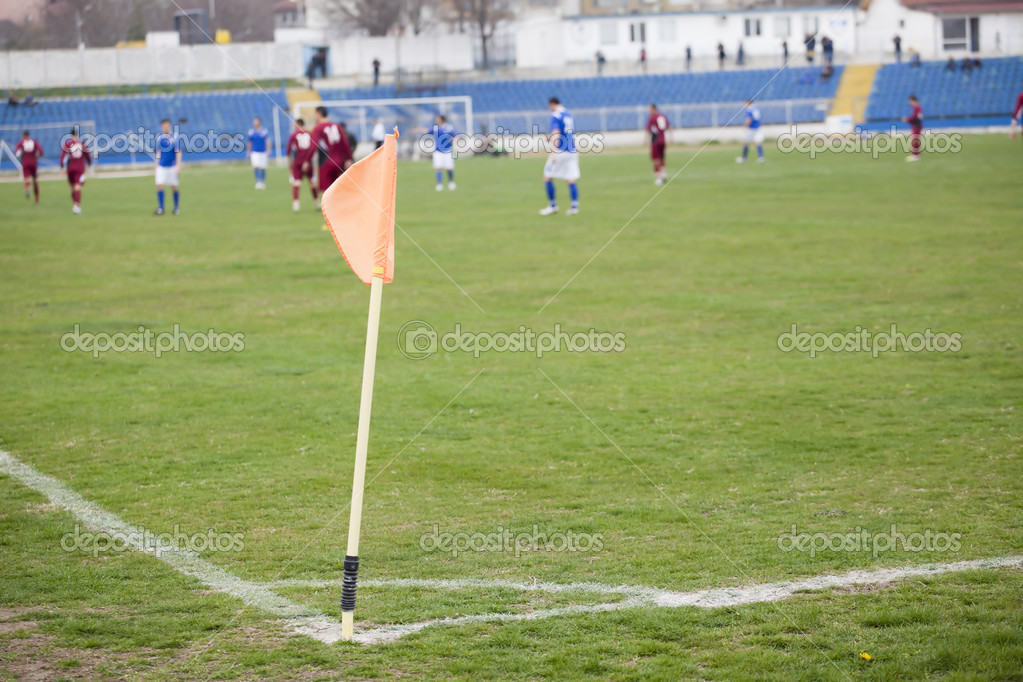 Corner of a soccer field during a football match — Stock Photo ...
