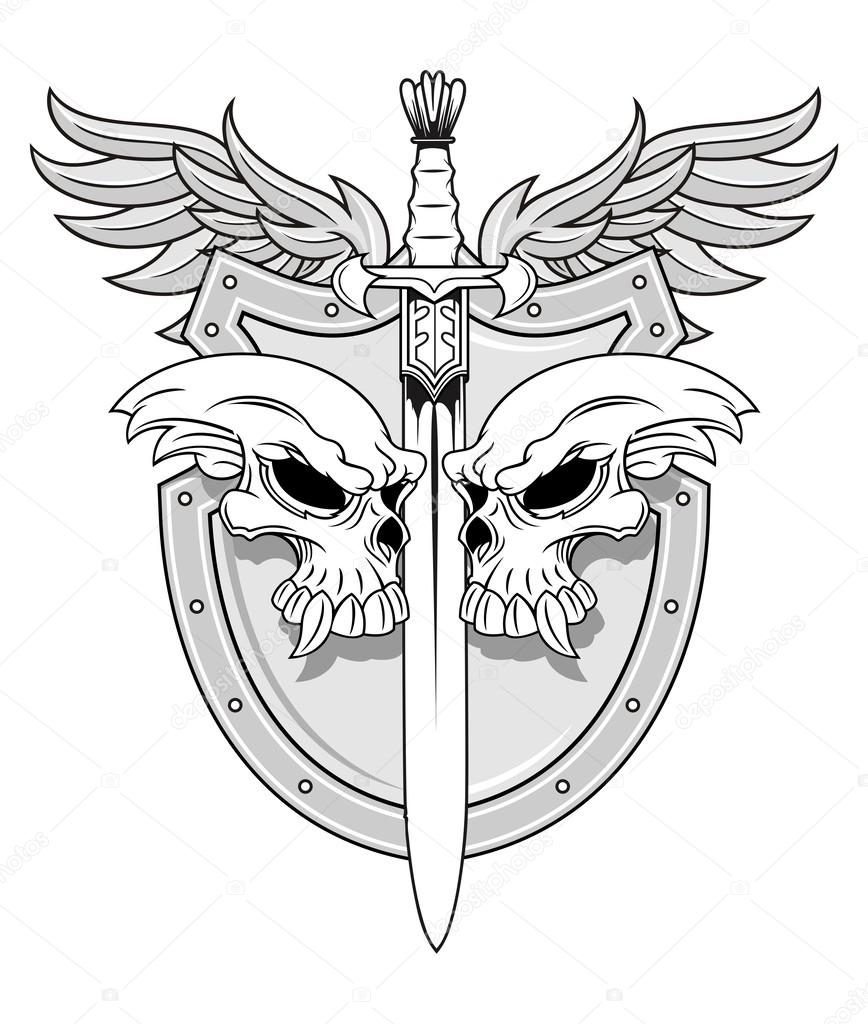 Skull with sword — Stock Vector © guntariana #44529981