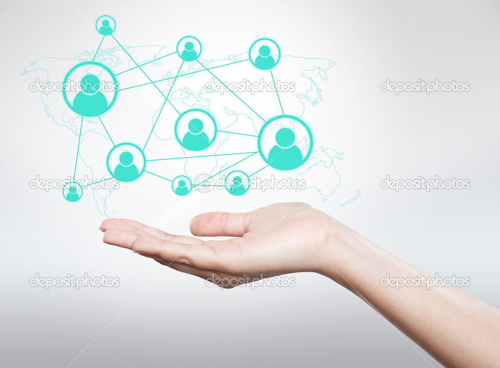 Hand holding icon, connection between users Stock Photo by ©natasa ...