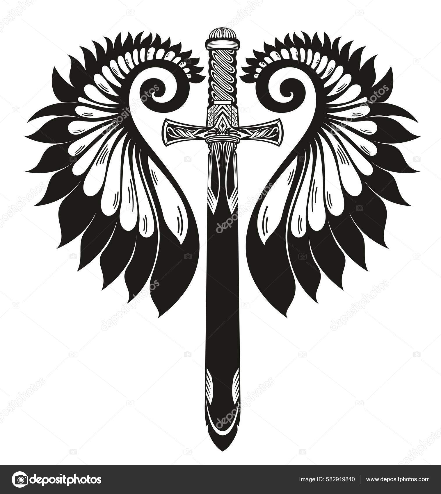 Espada Con Alas Espada Alada Silueta Vector Ilustración Colección ...