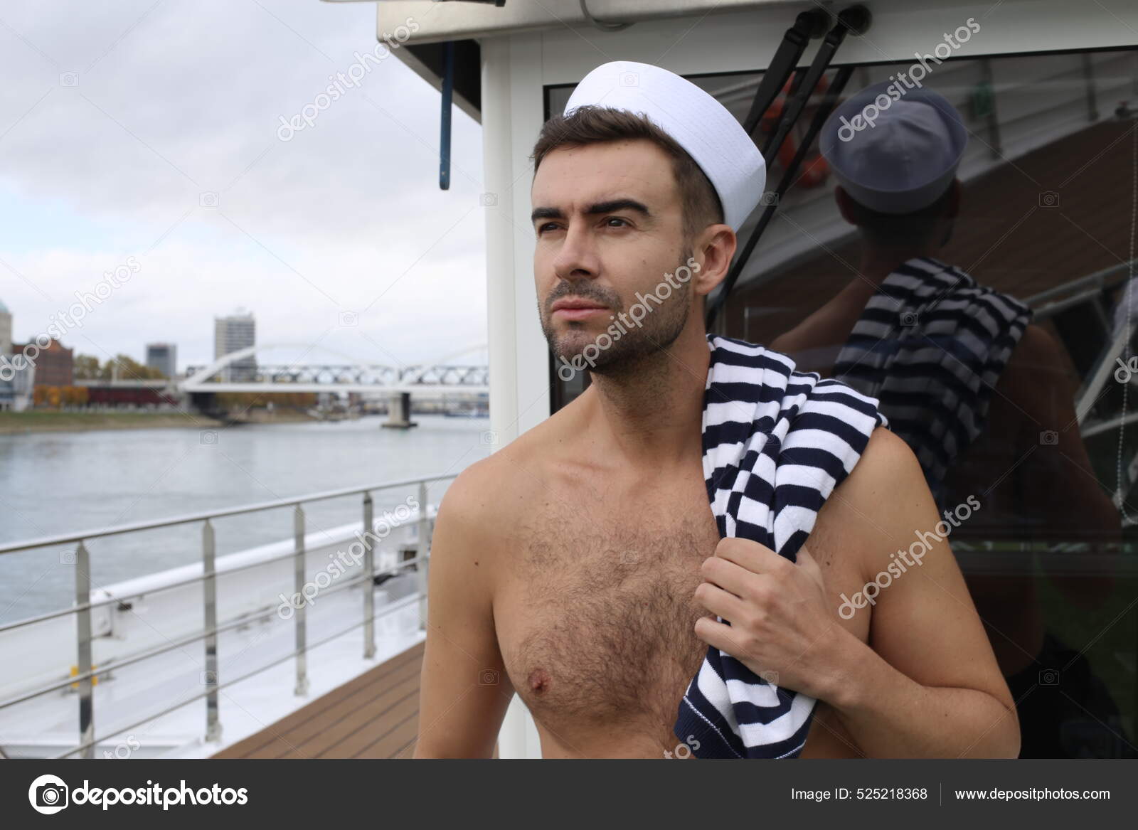 Portrait Handsome Shirtless Young Man Sailor Uniform Ship Stock Photo ...