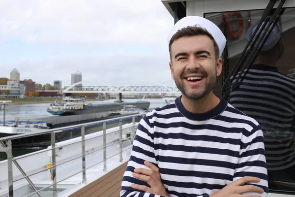 Portrait Handsome Shirtless Young Man Sailor Uniform Ship Stock Photo ...