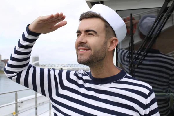 Portrait Handsome Shirtless Young Man Sailor Uniform Ship Stock Photo ...