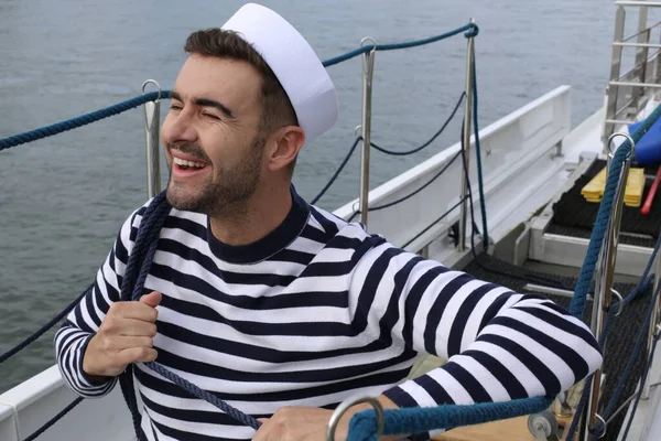 Portrait Handsome Shirtless Young Man Sailor Uniform Ship Stock Photo ...