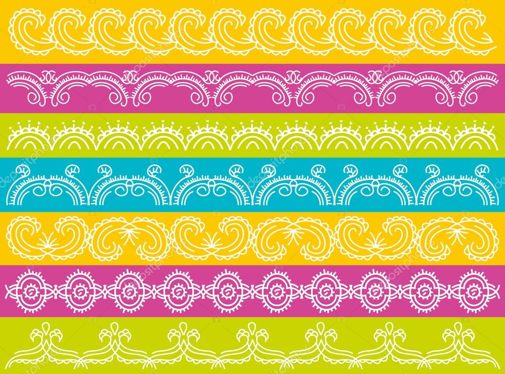 Siete líneas decorativas sobre fondo de color — Vector de stock ...