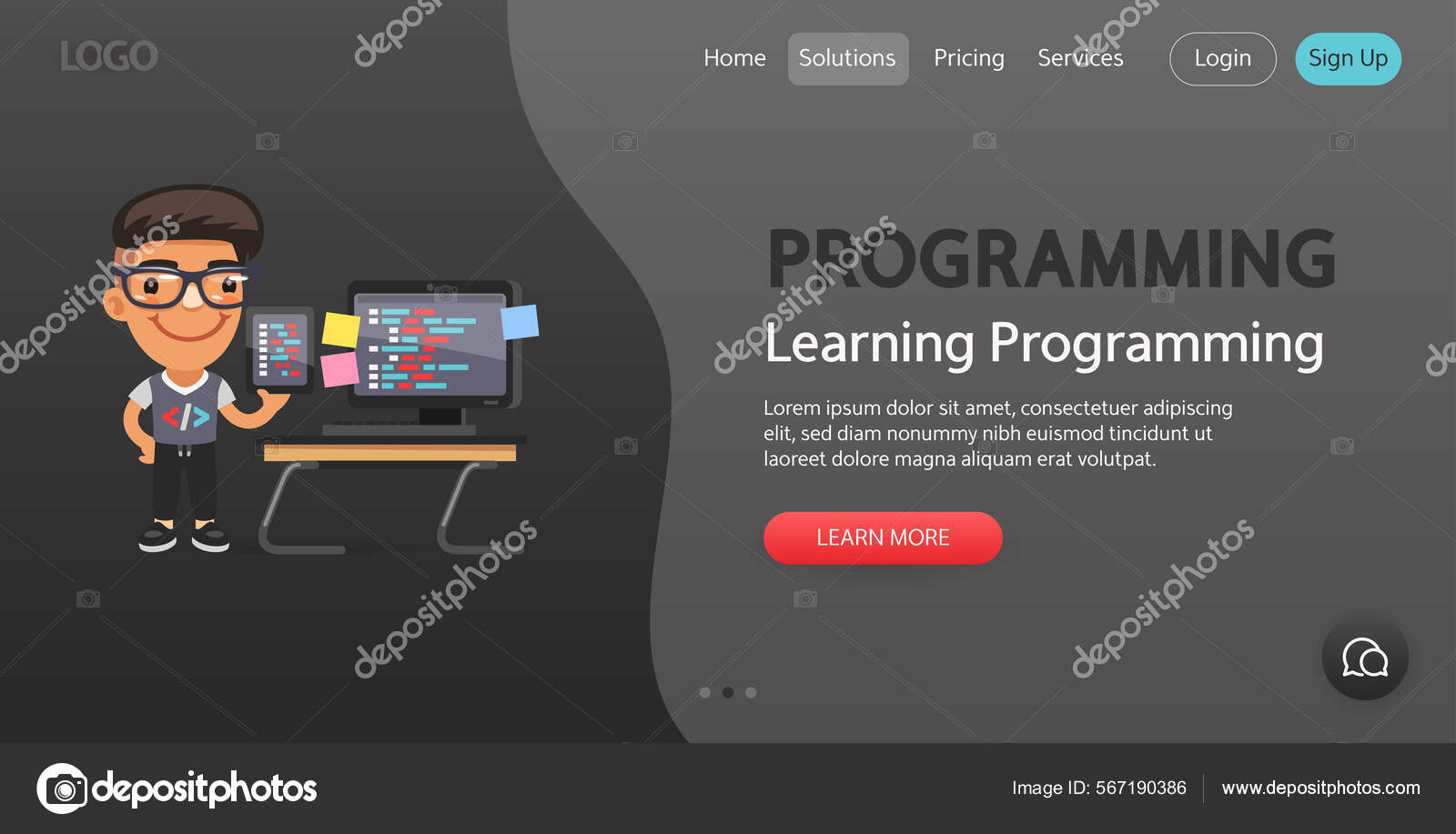 Learning Programming Website Template Illustration Cartoon Programmer ...