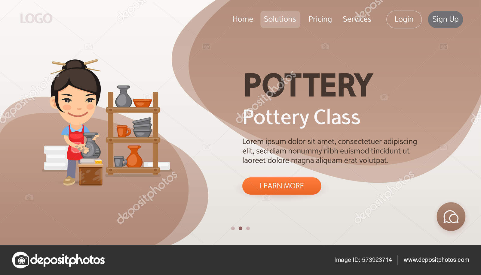 Pottery Class Website Template Illustration Cartoon Asian Girl Potter ...