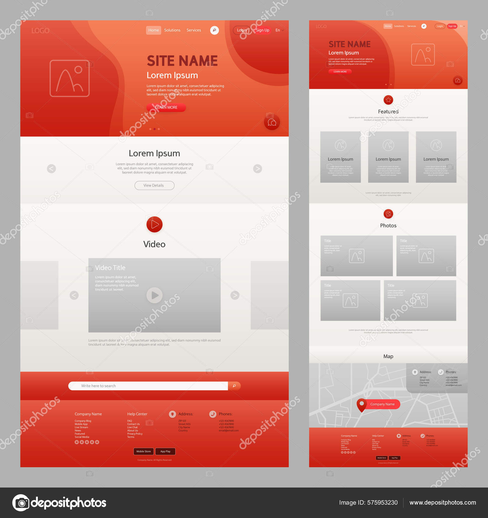 Red Colorful Website Template Concept Mockup Layout Development Landing ...