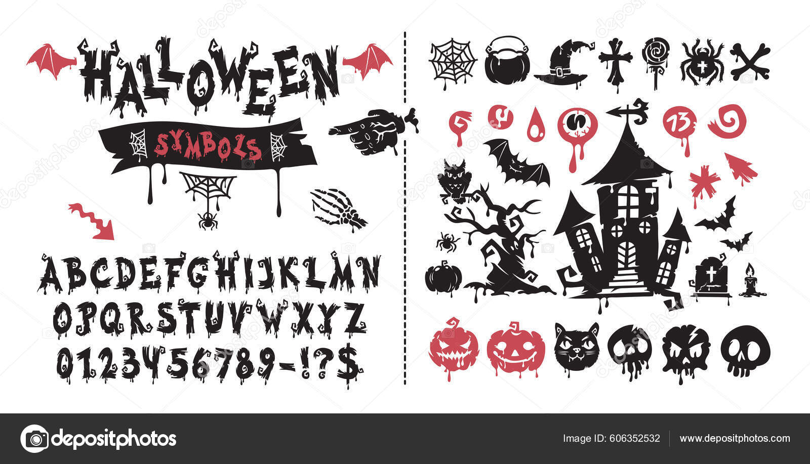 Halloween Spooky Font Symbols Collection Spooky Shapes Makes Quick Easy ...