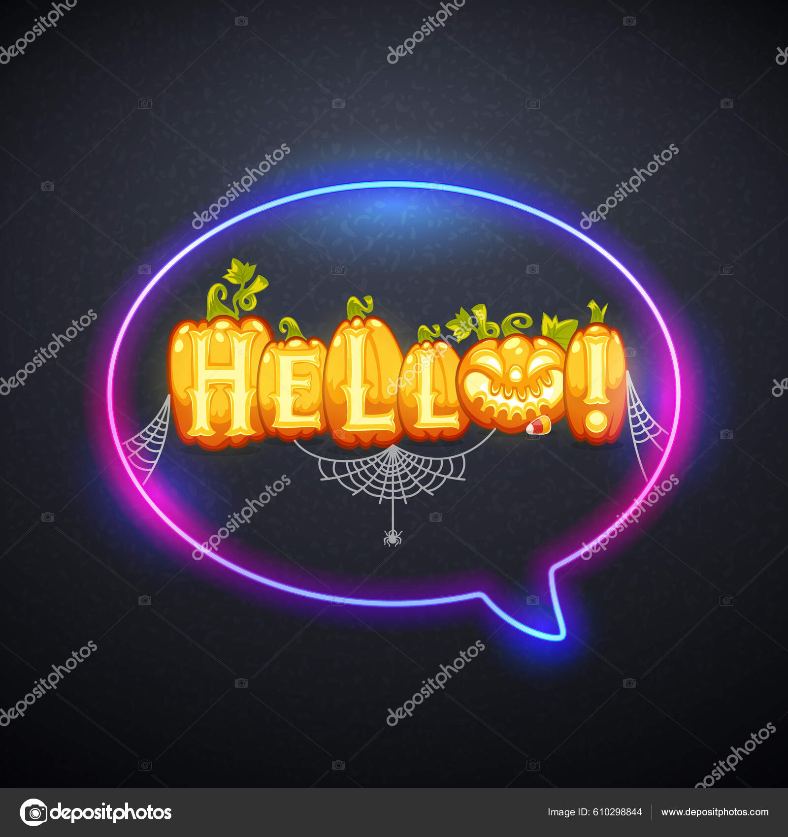 Hello Pumpkins Font Message Neon Speech Bubble Vector Illustration ...