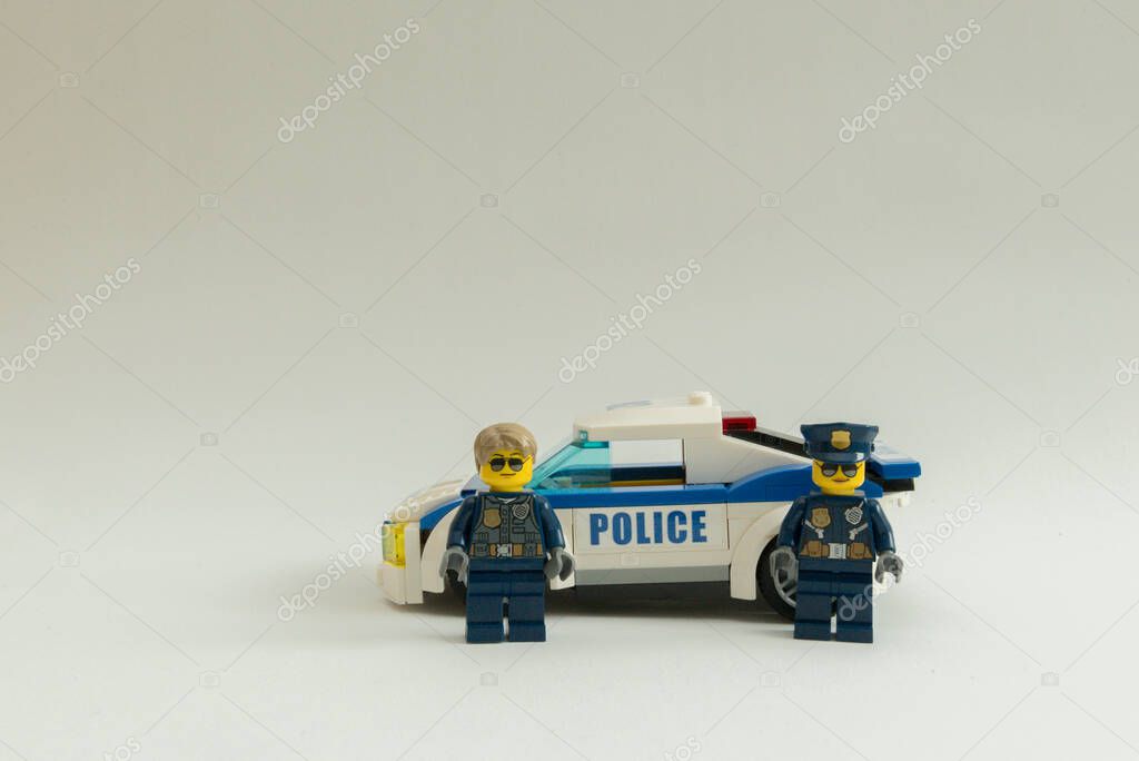 Florianpolis, Brazil, March 27, 2020: Police officers minifigure in ...