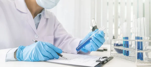 Scientist Selecting Test Tube Clear Solution Test Tube Rack ...