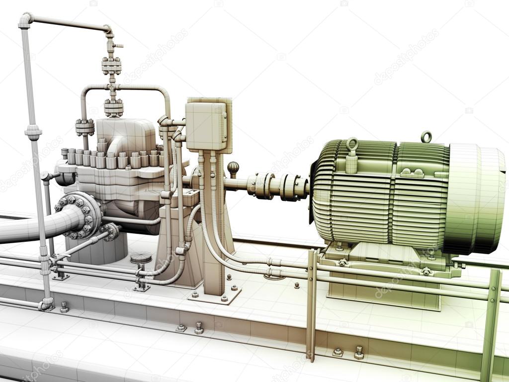 Industrial engine and power generator design with wireframe — Stock ...