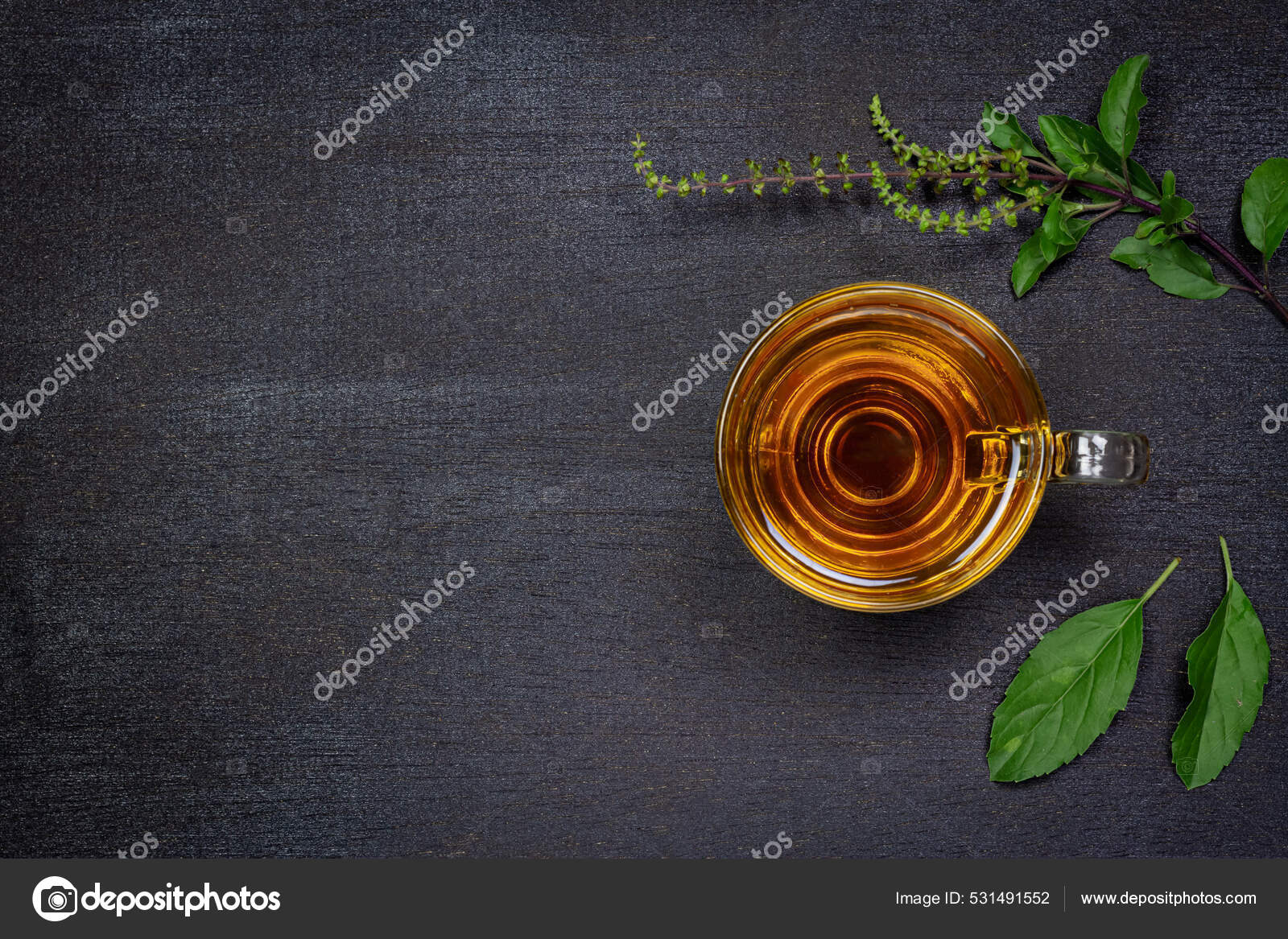 Tulsi Holy Basil Tea Transparent Glass Cup Fresh Tulsi Leaf Stock Photo ...