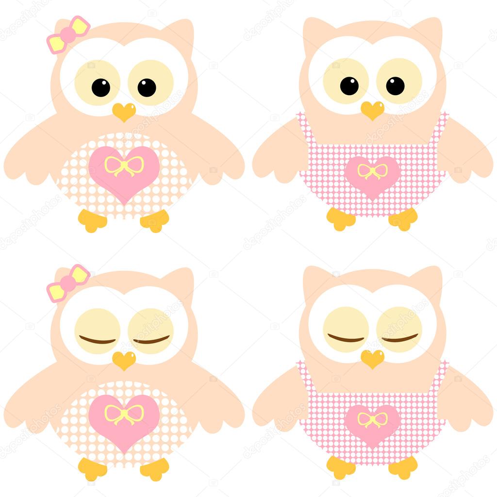 Two pairs of pink-peachy owls Stock Vector by ©ezhonok-88 44280337