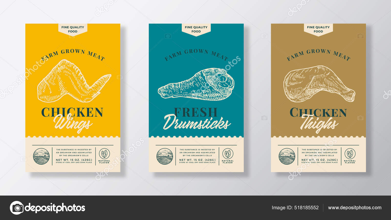 Poultry Abstract Vector Packaging Labels Design Set. Modern Typography ...