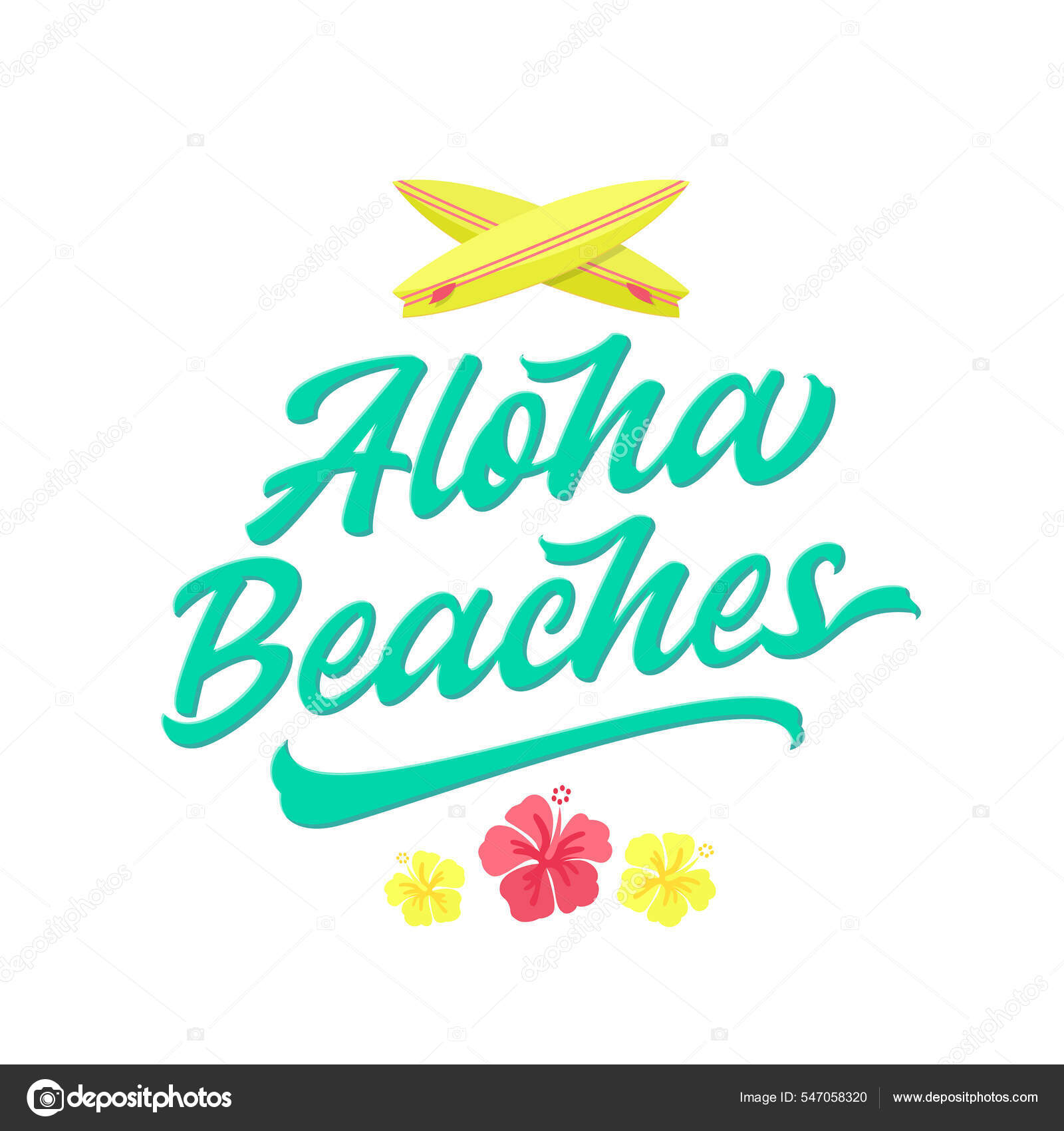Aloha beaches lettering. Havaiian summer tropical sign, label, card ...