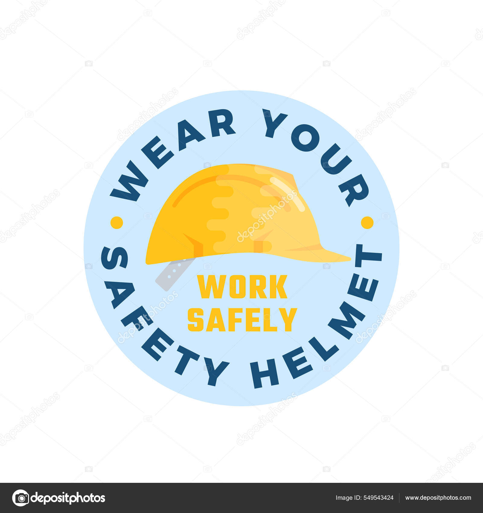 Wear safety helmet warning circle shape sticker template. Flat style ...