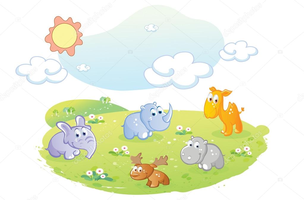 Young animals cartoon at the garden Stock Vector by ©amino10 43120145