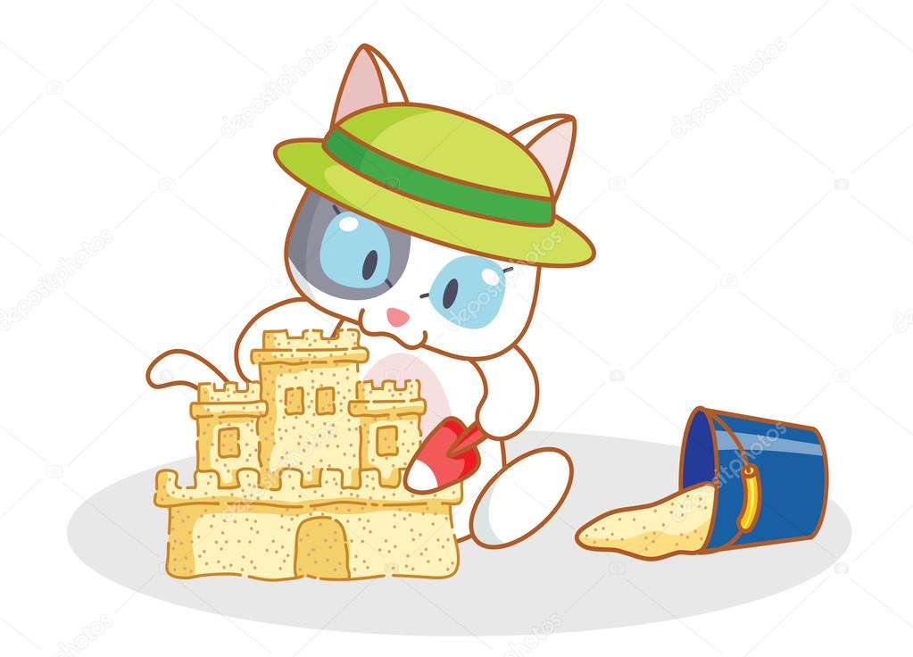Cute cartoon cat playing with sand — Stock Vector © amino10 #47238401