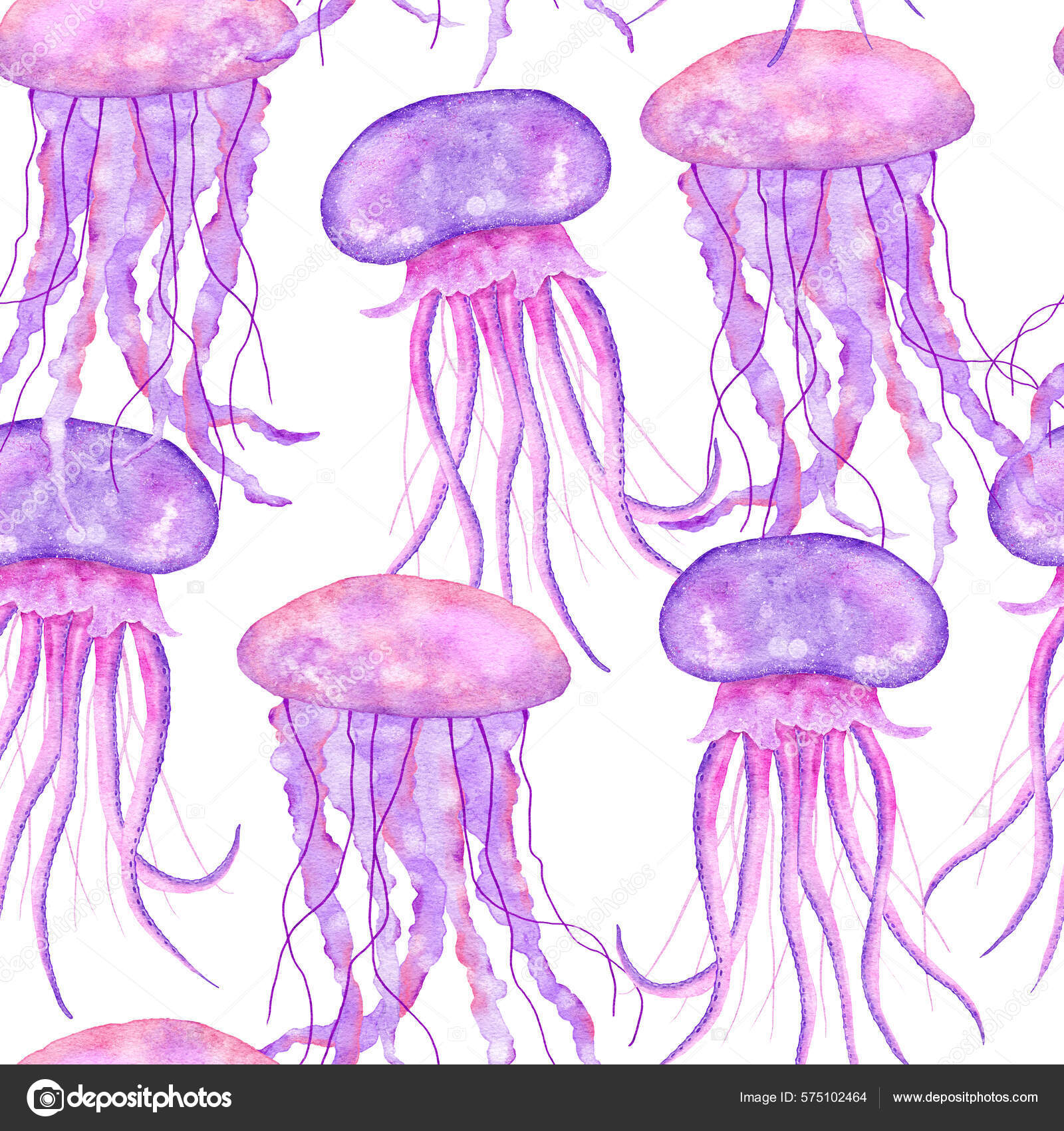 Watercolor Hand Drawn Seamless Pattern Underwater Marine Nautical ...