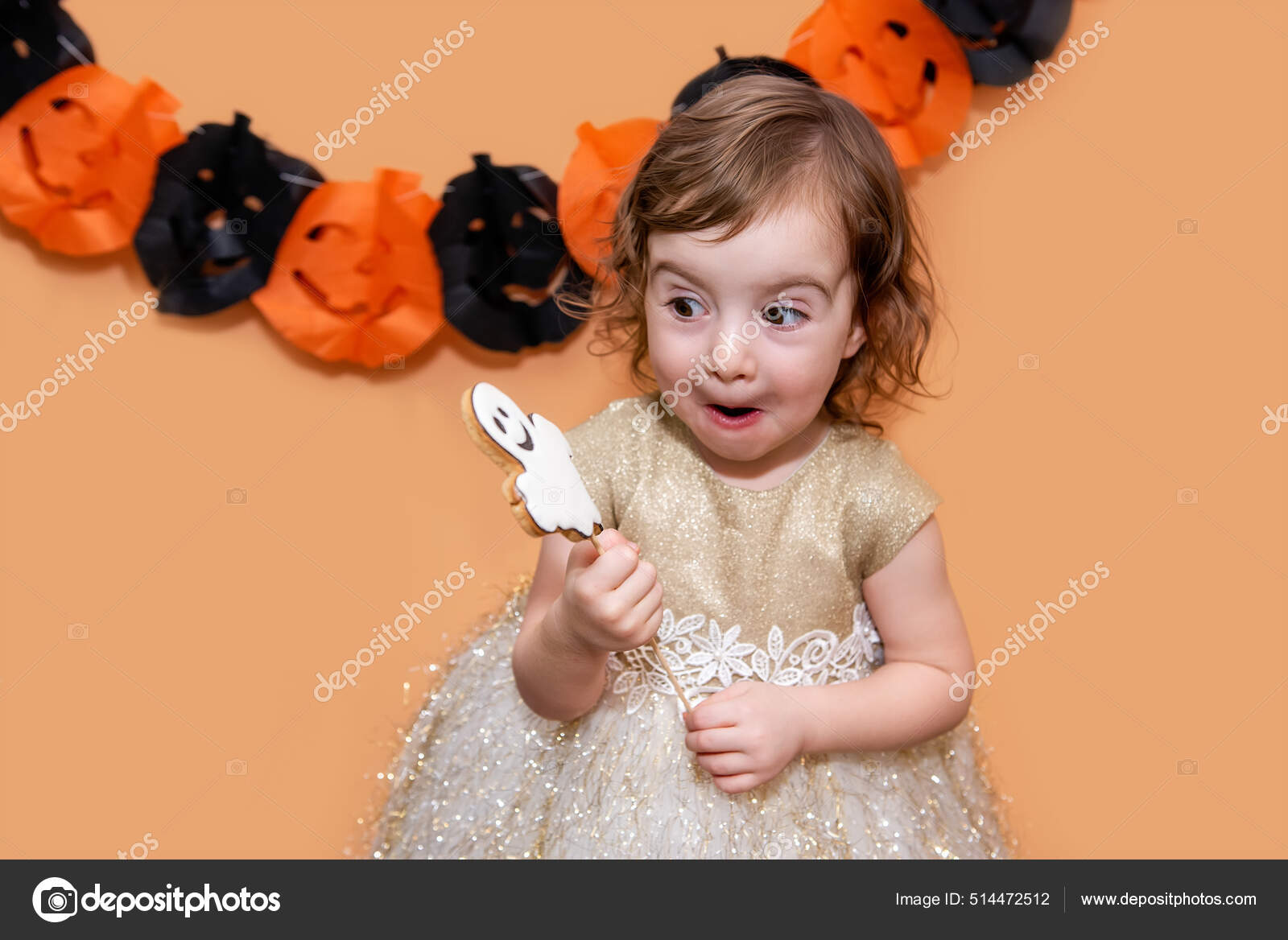 Little Girl Scared Gingerbread Cookies Form Ghost Has Fun Making Stock ...