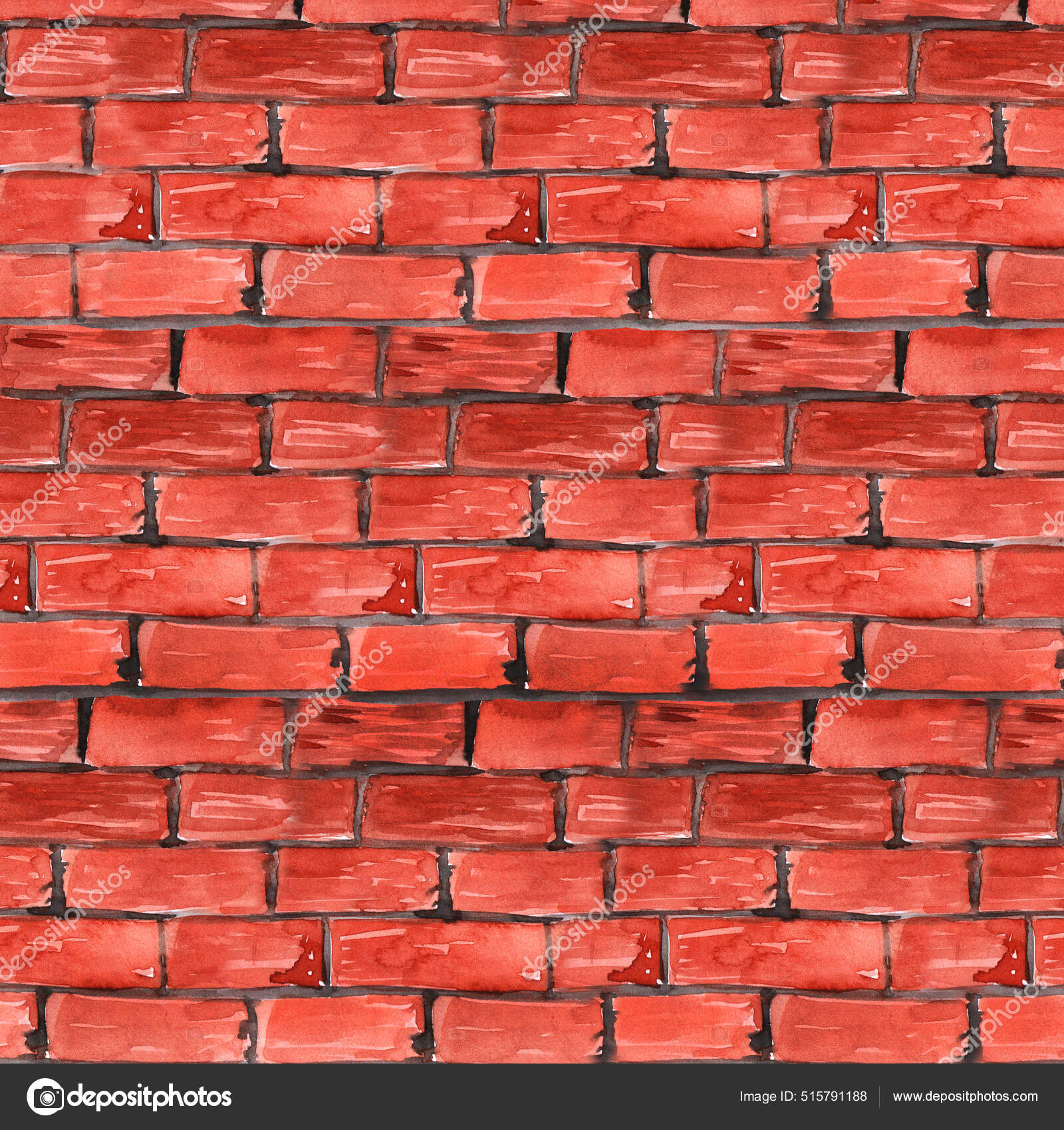 Watercolor Background Brick Wall Realistic Texture Red Brickwork ...